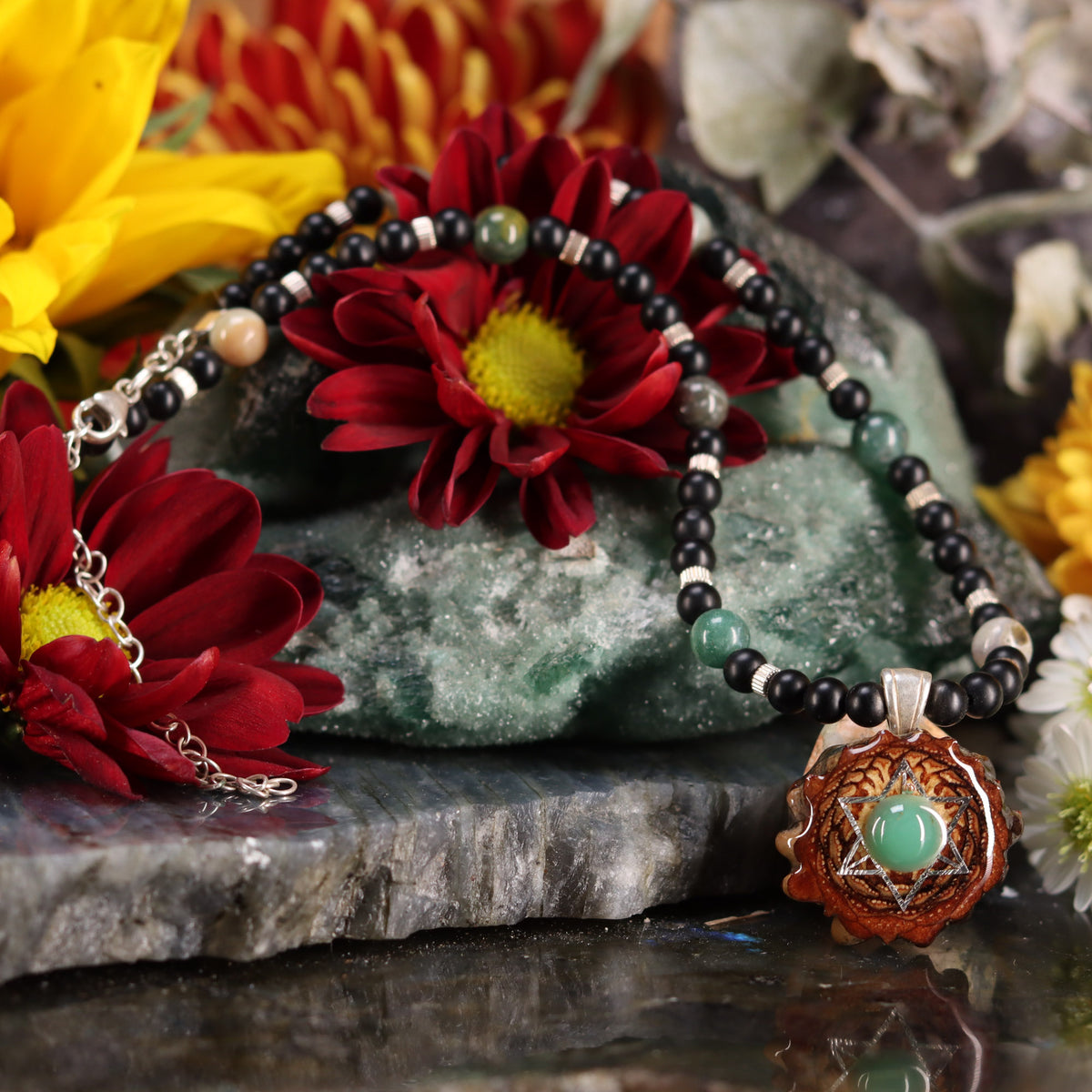 Chrysoprase with Silver Merkaba Beaded Choker Necklace – Third Eye Pinecones