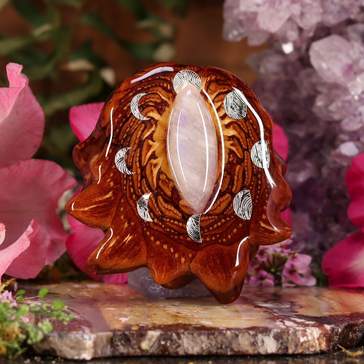 Moonstone with Silver Moon Cycle – Third Eye Pinecones