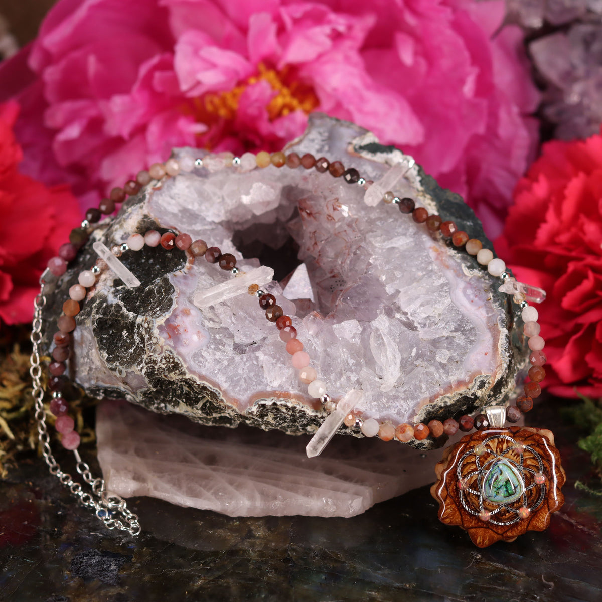 Sterling Opal with Silver Seed of Life Multi-Stone Beaded Choker Neckl – Third Eye Pinecones
