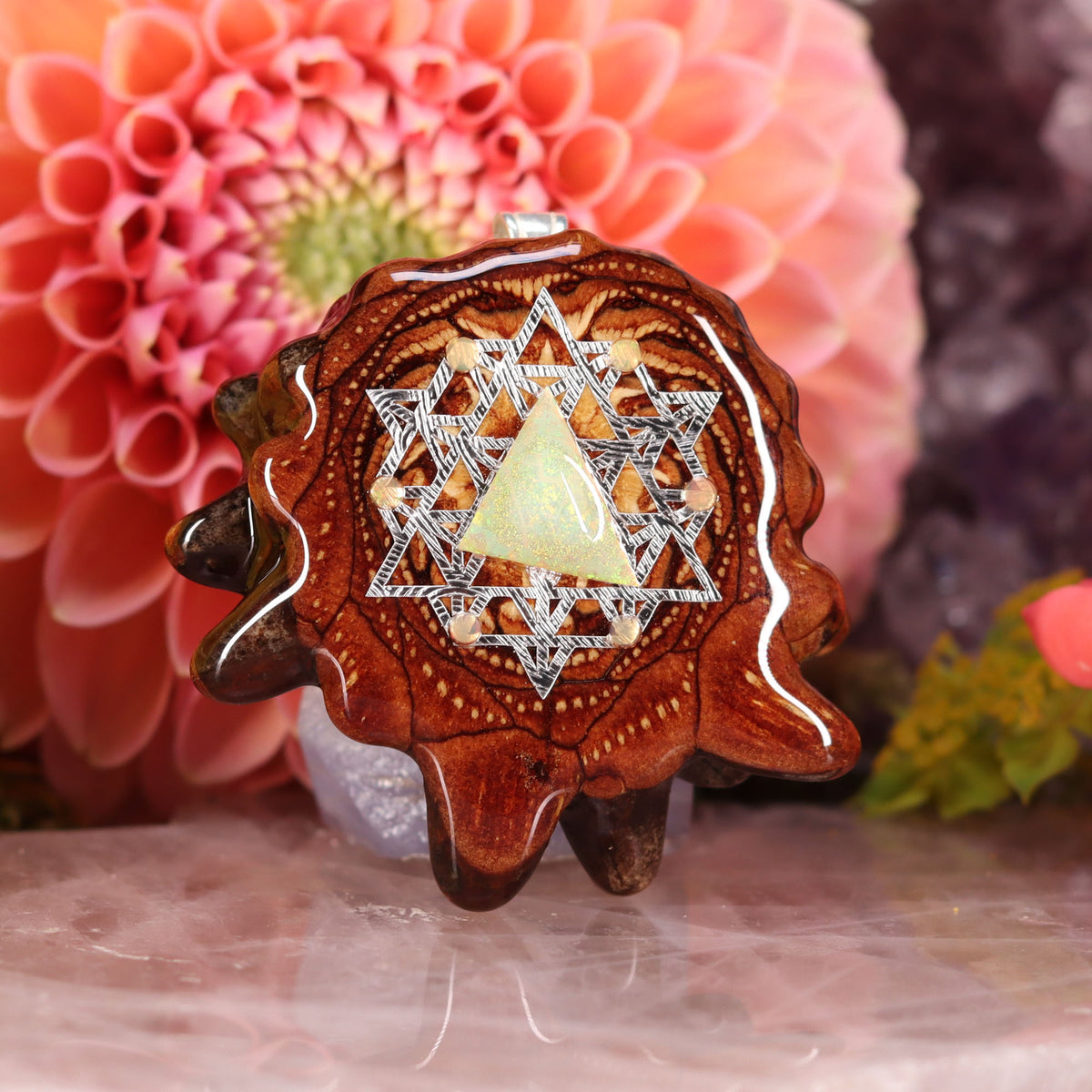 Sterling Opal with Silver 64 Star Tetrahedron Multi-Stone – Third Eye Pinecones