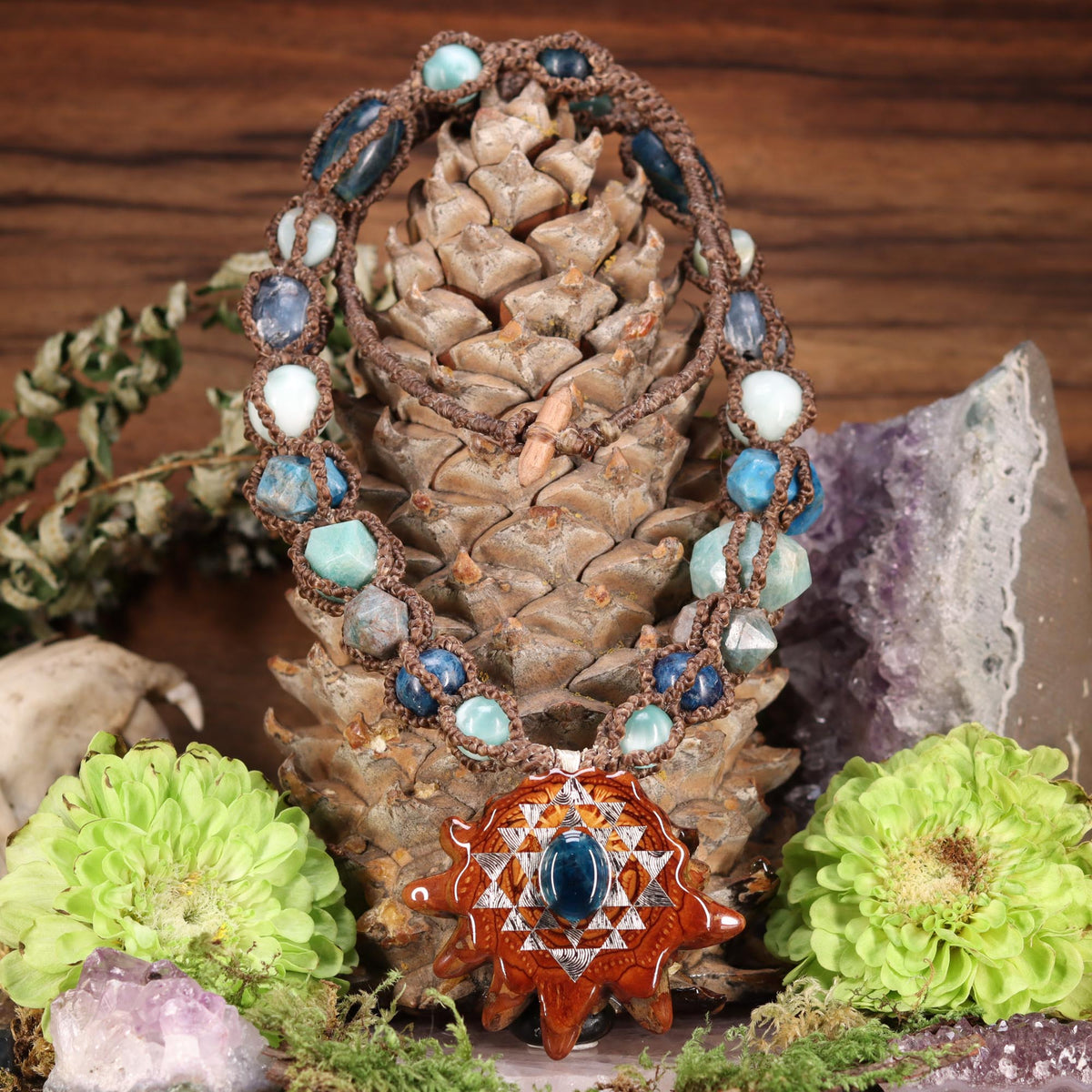 Apatite with Silver Sri Yantra – Third Eye Pinecones