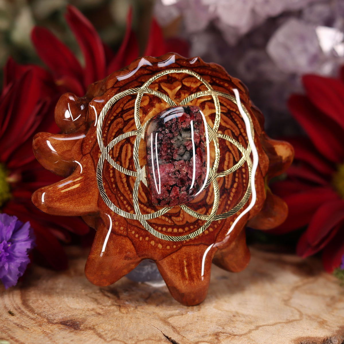 Eudialyte with Gold Seed of Life – Third Eye Pinecones