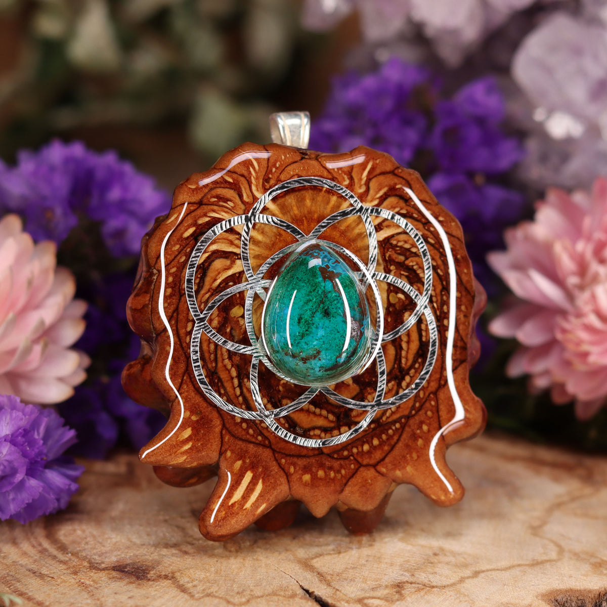 Chrysocolla with Silver Seed of Life – Third Eye Pinecones