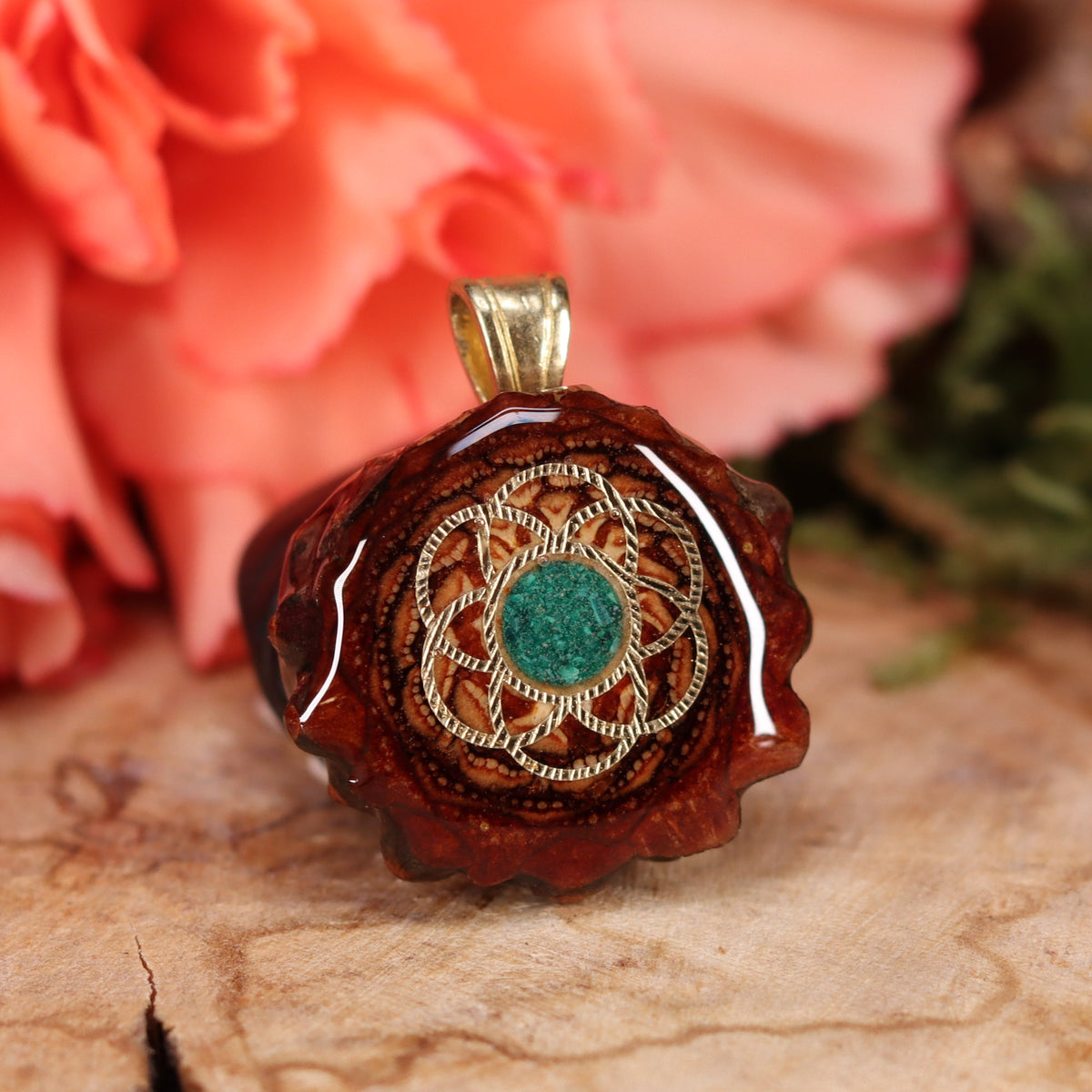 Crushed Malachite (Glows) with Gold Seed of Life – Third Eye Pinecones