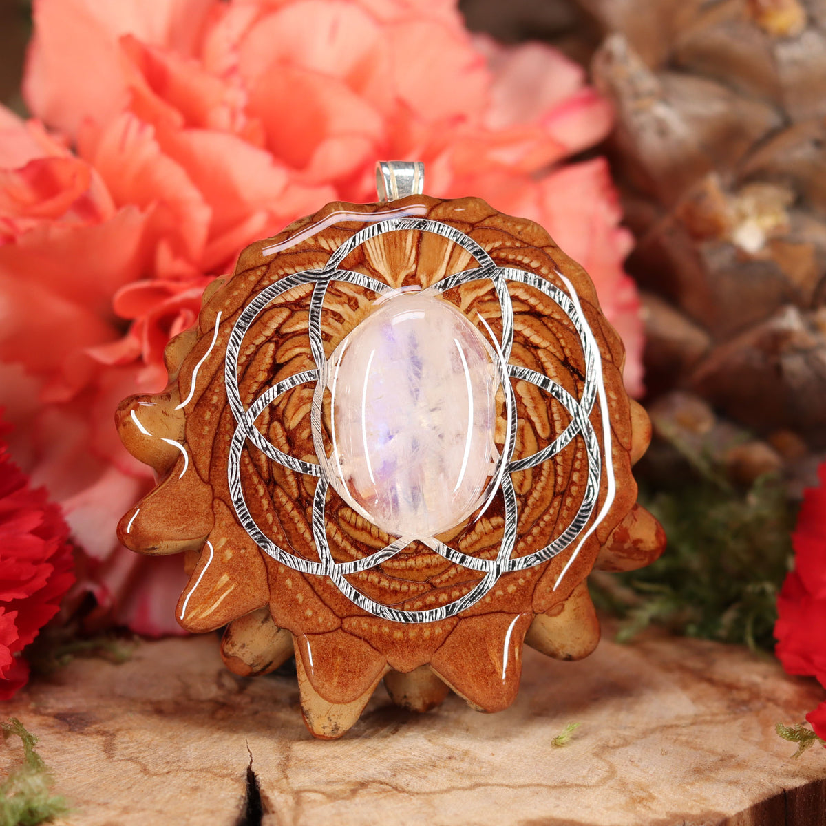 Moonstone with Silver Seed of Life – Third Eye Pinecones