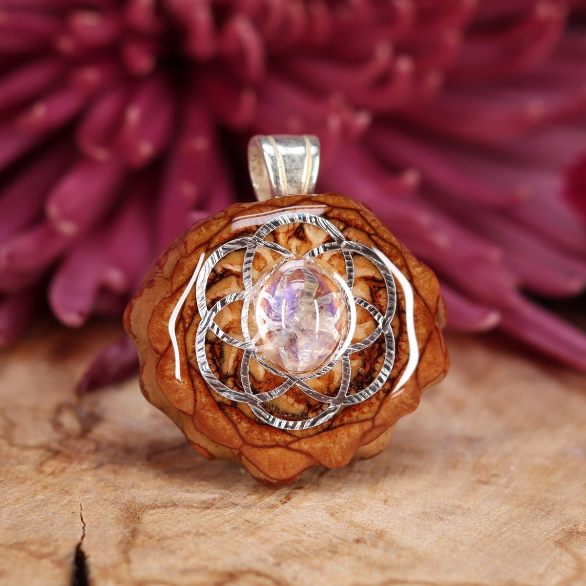 Moonstone with Silver Seed of Life – Third Eye Pinecones