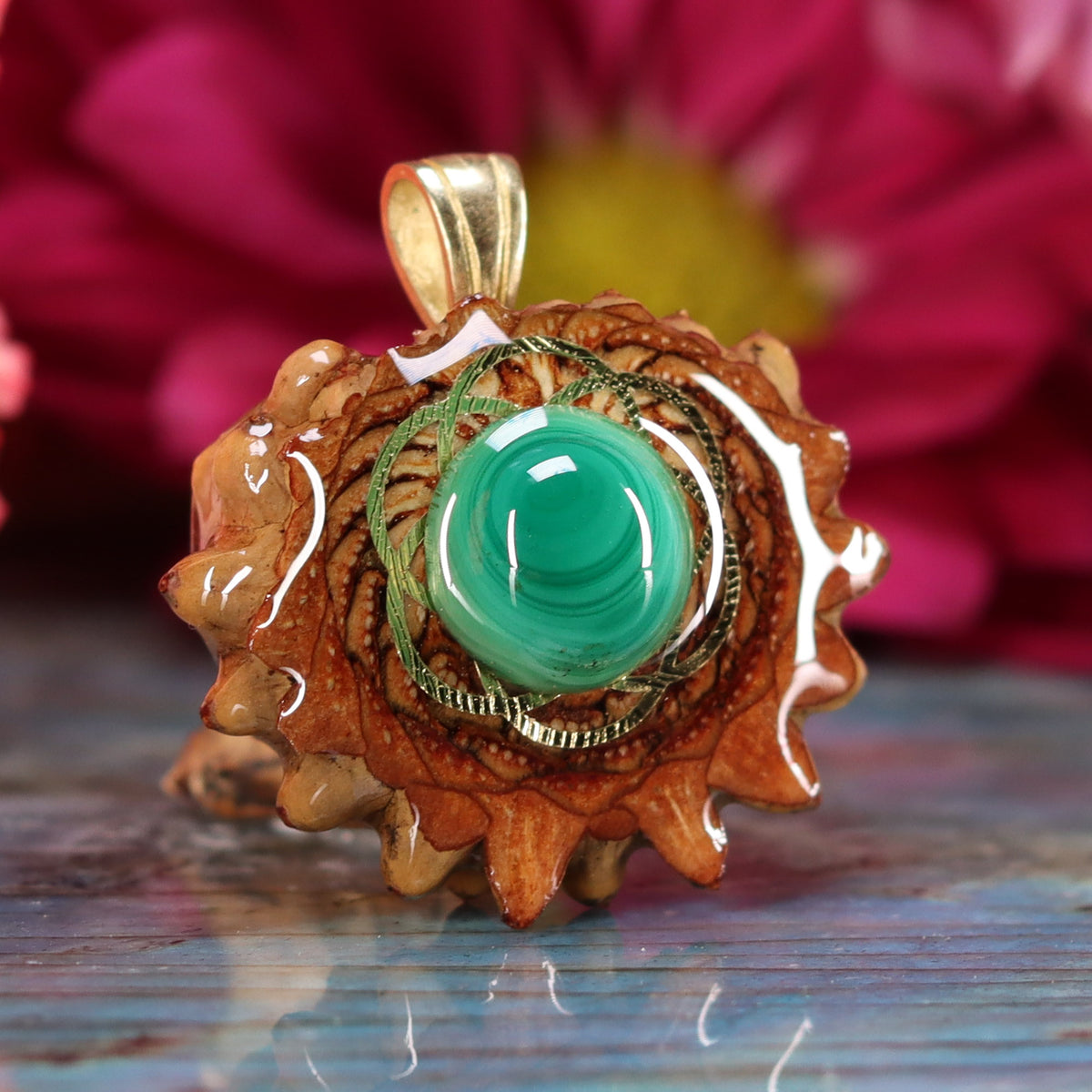 Malachite with Gold Seed of Life – Third Eye Pinecones