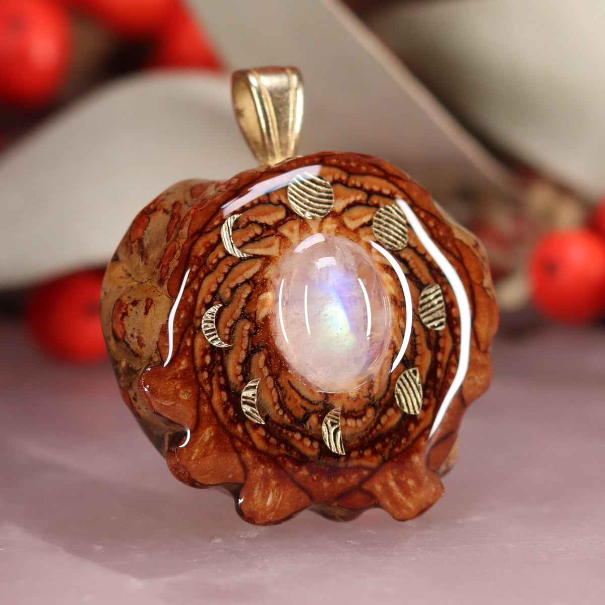 Moonstone with Gold Moon Cycle – Third Eye Pinecones