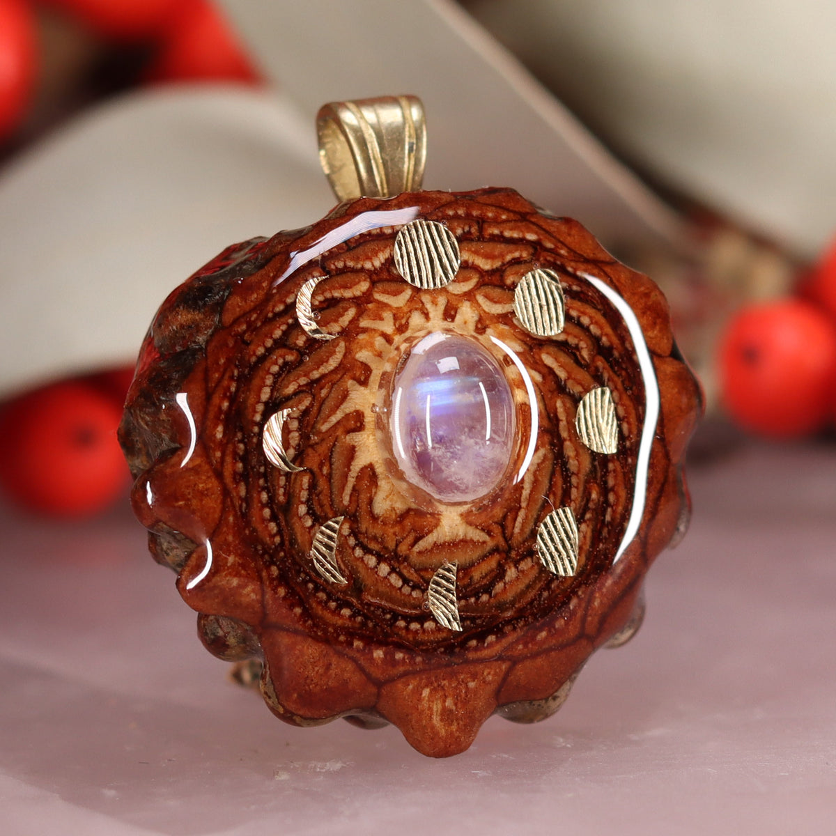Moonstone with Gold Moon Cycle – Third Eye Pinecones