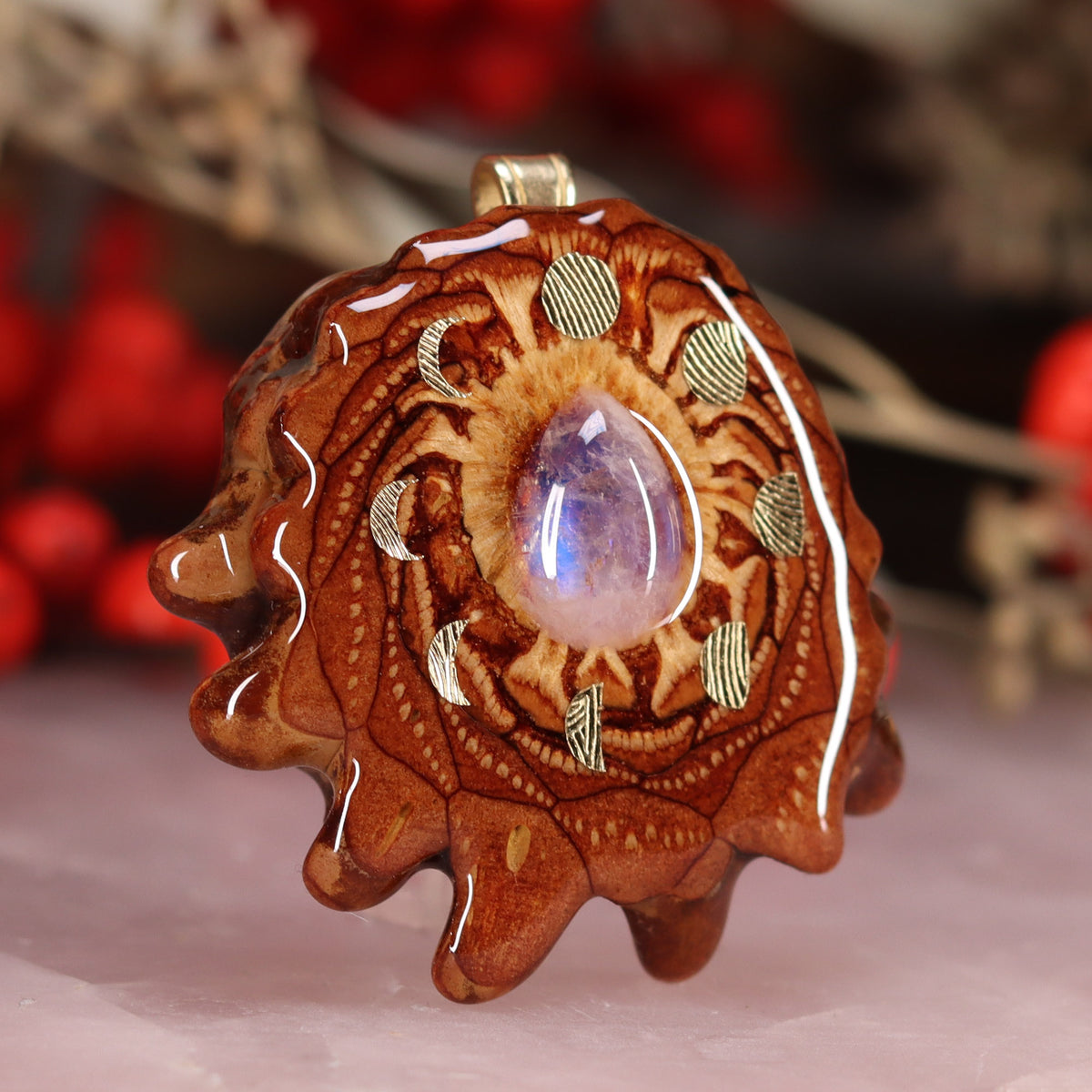 Moonstone with Gold Moon Cycle – Third Eye Pinecones