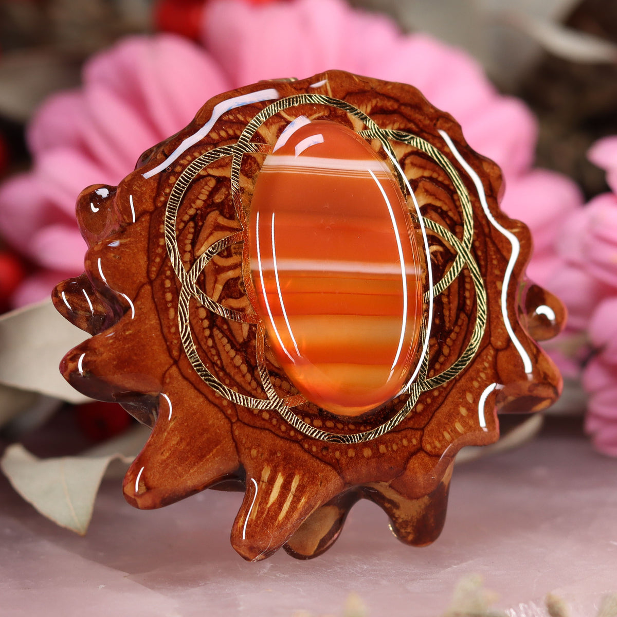 Carnelian with Gold Seed of Life – Third Eye Pinecones