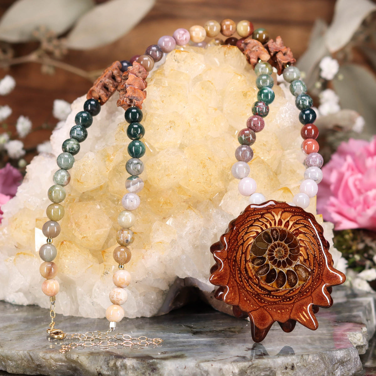 Ammonite Beaded Necklace – Third Eye Pinecones