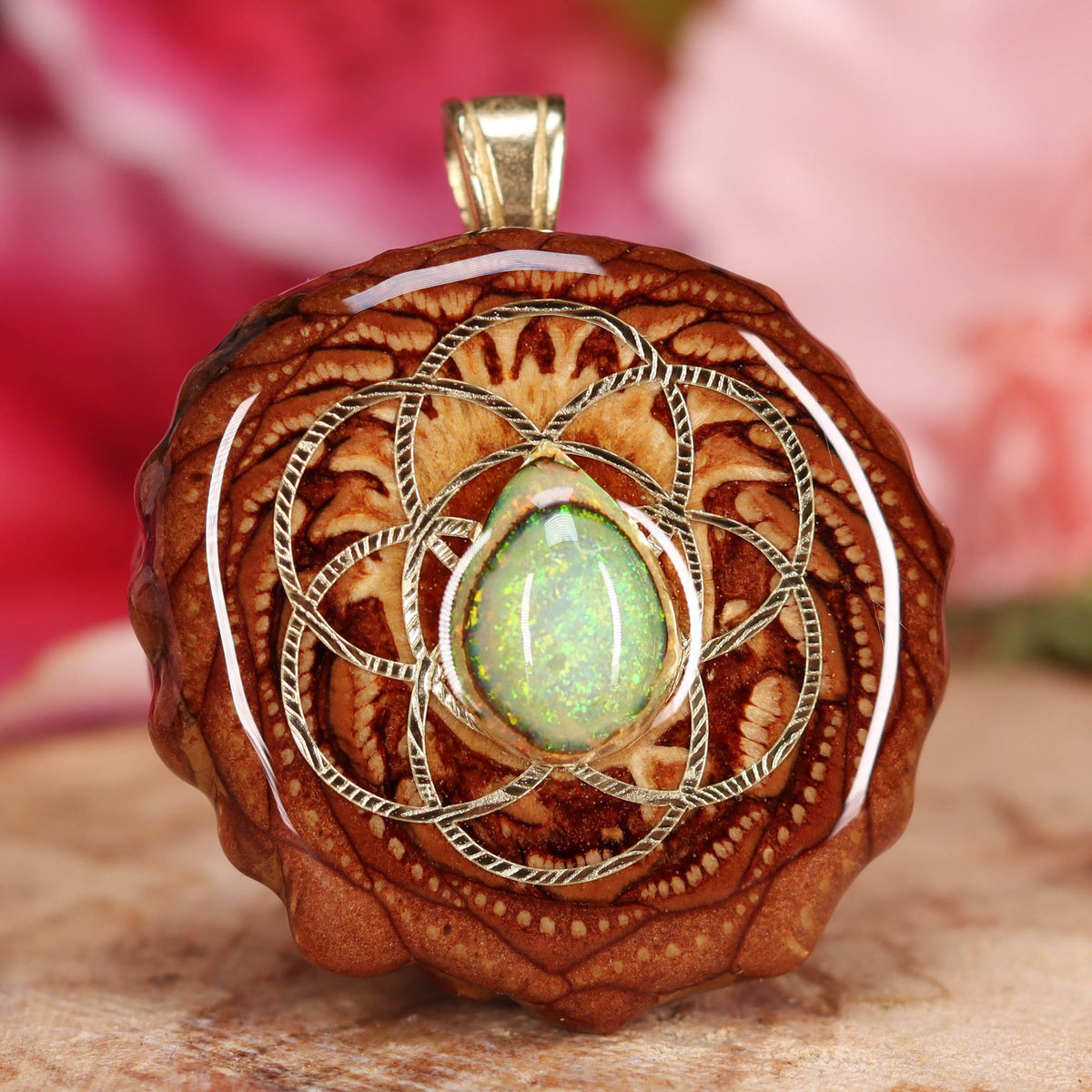 Sterling Opal with Gold Seed of Life – Third Eye Pinecones