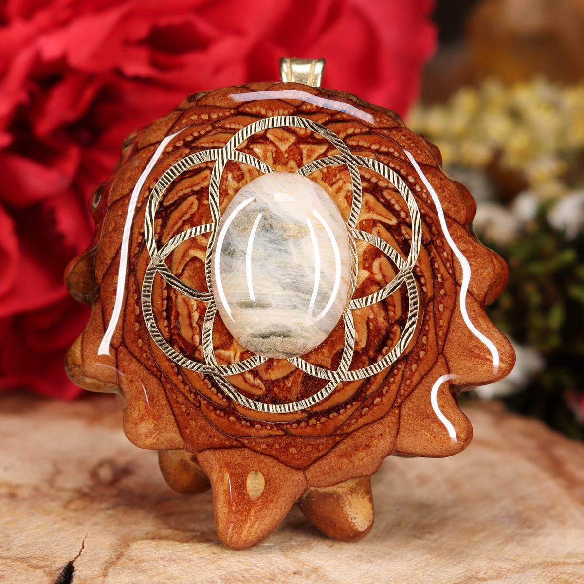 Ocean Jasper with Gold Seed of Life – Third Eye Pinecones