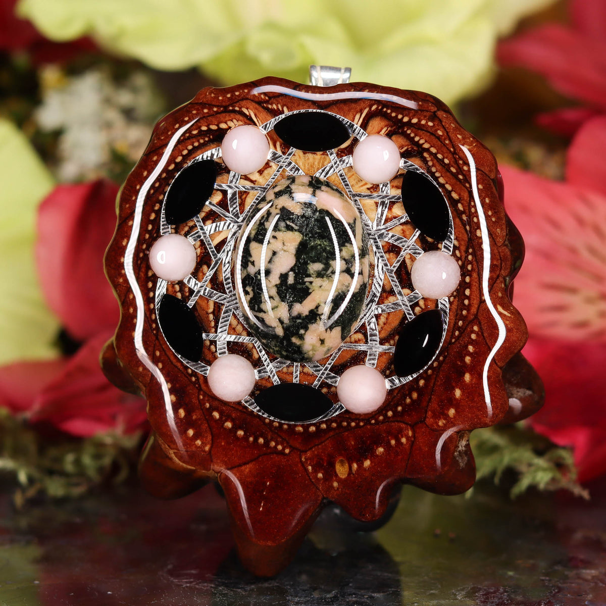 Ocean Jasper with Silver Seed of Life and Merkaba Multi-Stone – Third Eye Pinecones