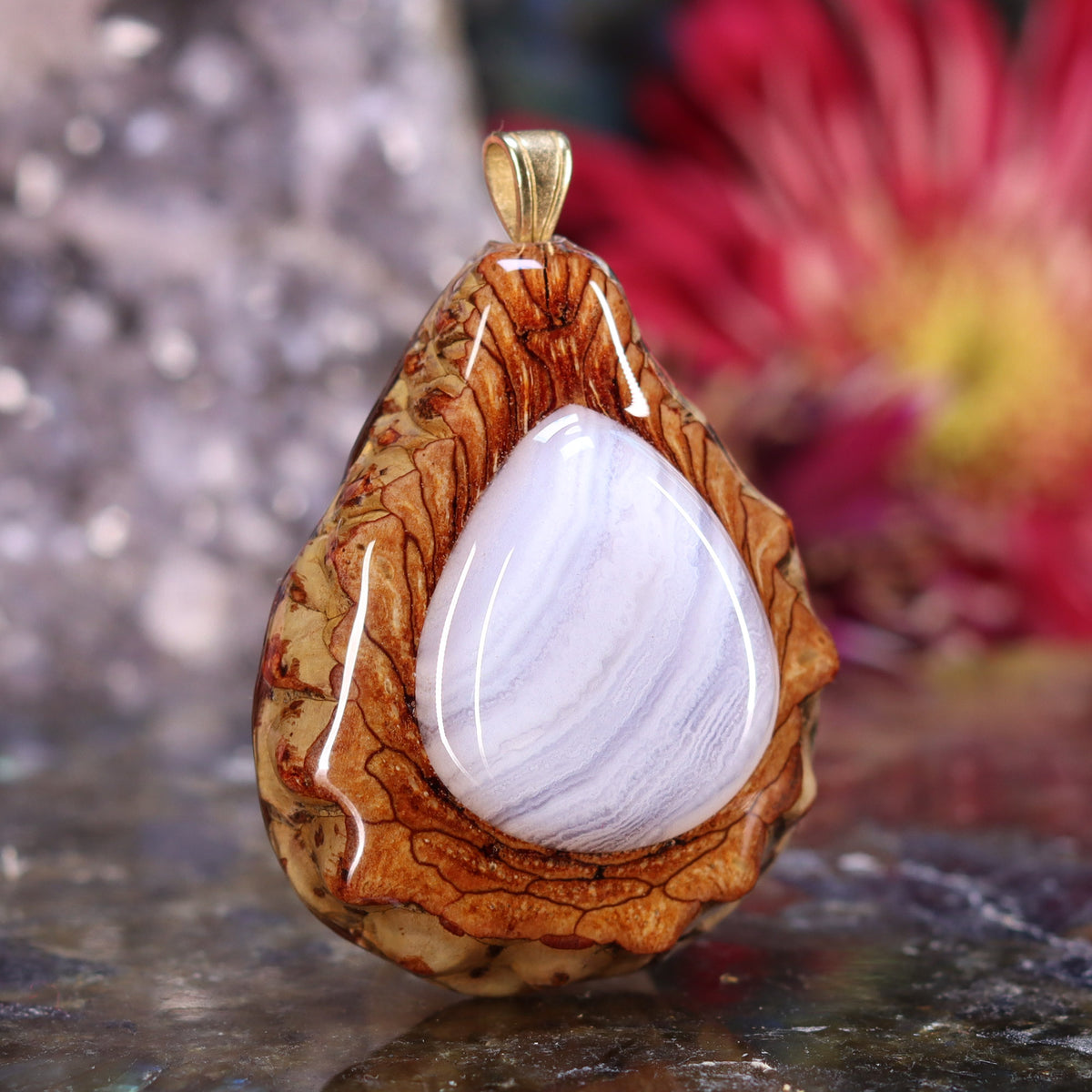 Blue Lace Agate Teardrop – Third Eye Pinecones