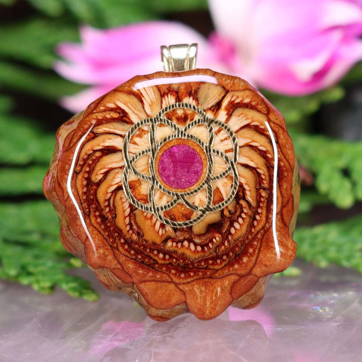 Crushed Sugilite (Glows) with Gold Seed of Life – Third Eye Pinecones