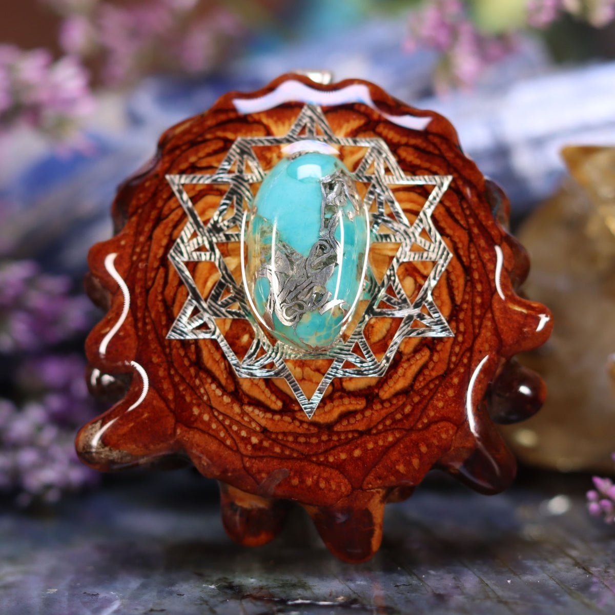 Turquoise in the Matrix with Silver 64 Star Tetrahedron – Third Eye Pinecones