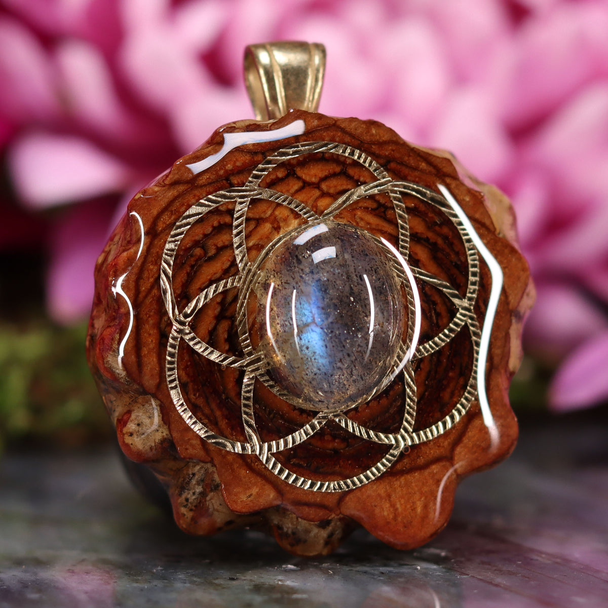 Labradorite with Gold Seed of Life – Third Eye Pinecones