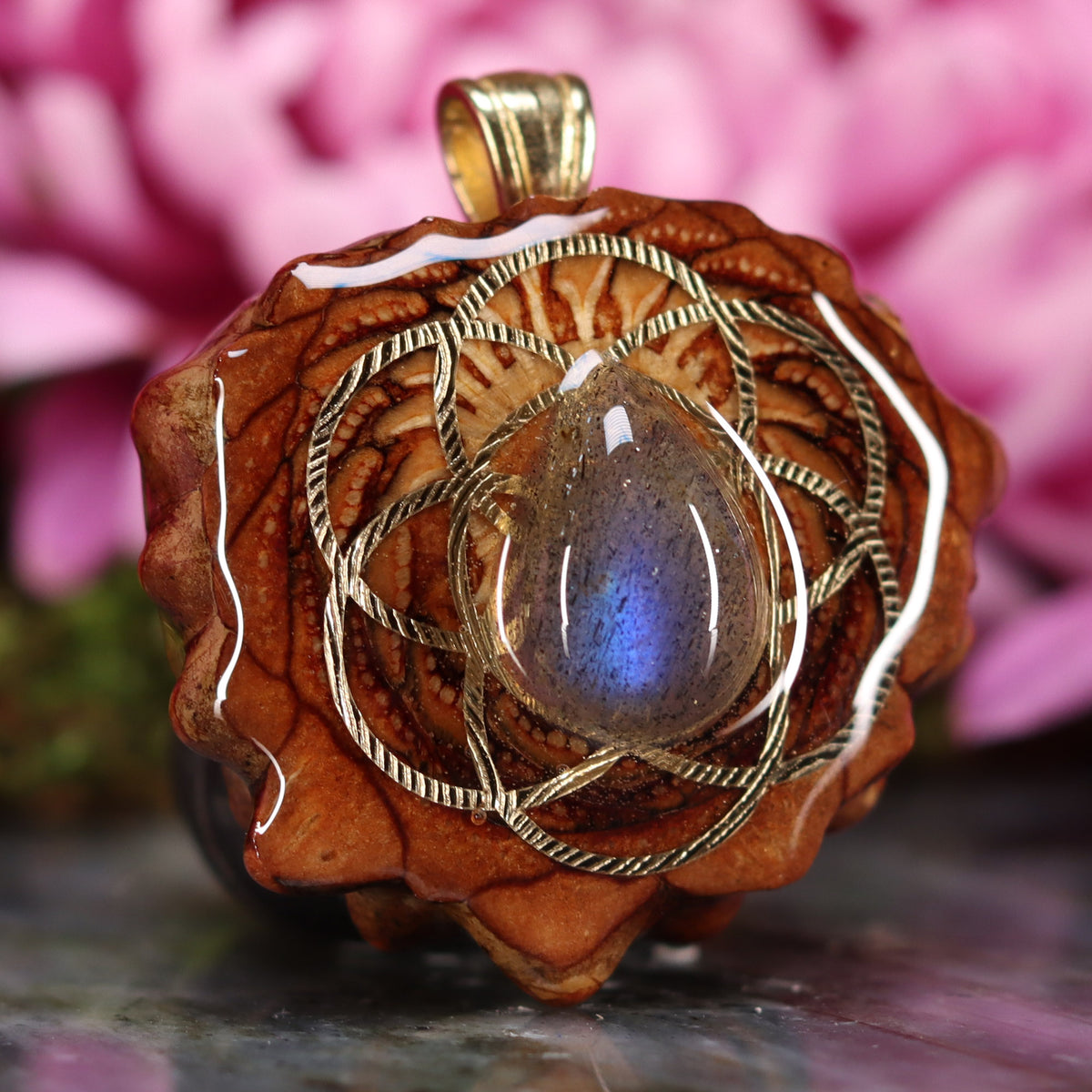 Labradorite with Gold Seed of Life – Third Eye Pinecones