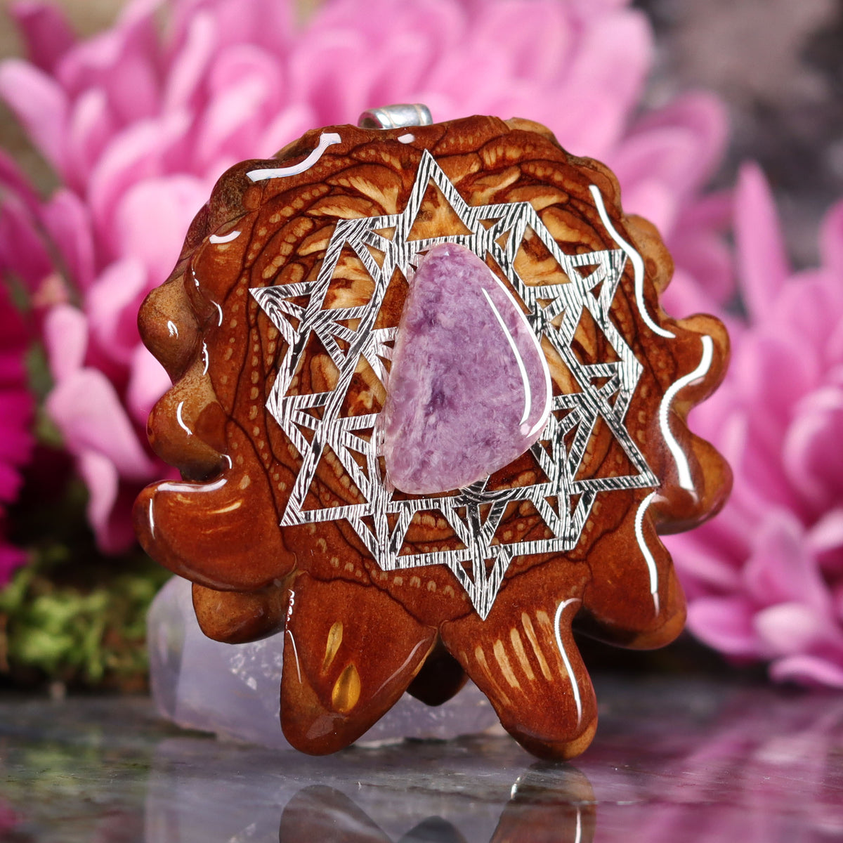 Charoite with Silver 64 Star Tetrahedron – Third Eye Pinecones