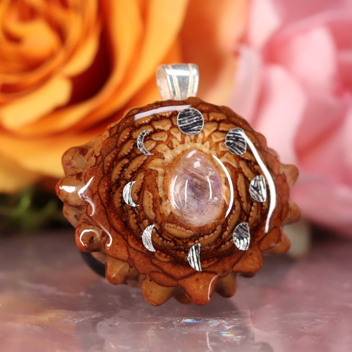 Moonstone with Silver Moon Cycle – Third Eye Pinecones