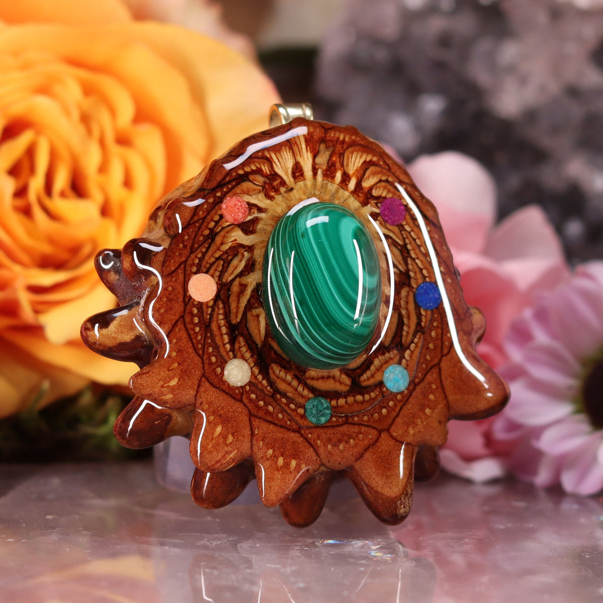 Malachite with 7 Chakra Multi-Glow – Third Eye Pinecones