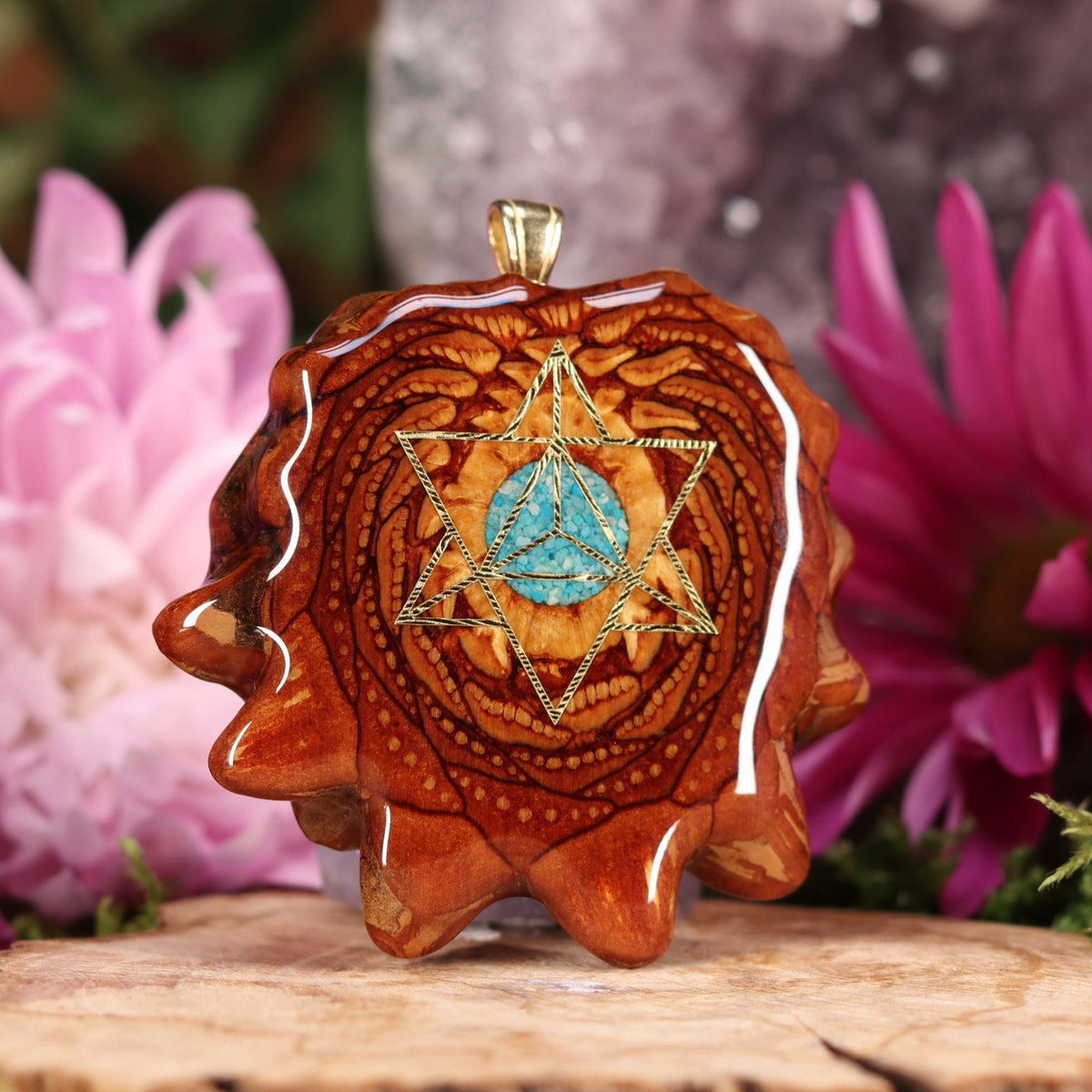 Crushed Turquoise (Glows) with Gold Merkaba – Third Eye Pinecones