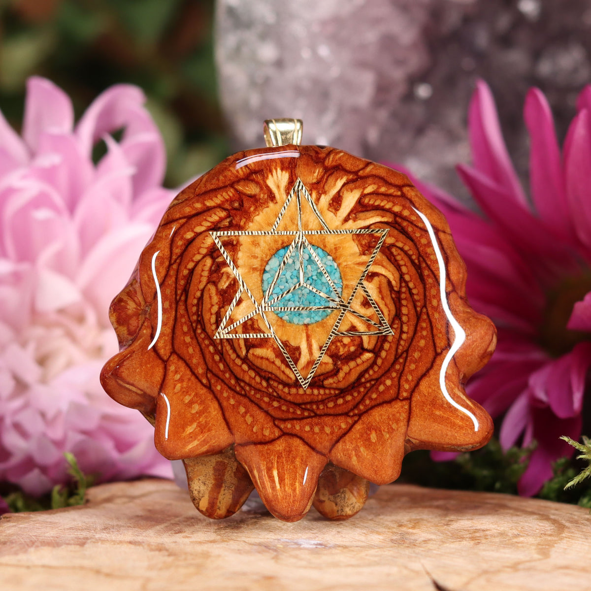 Crushed Turquoise (Glows) with Gold Merkaba – Third Eye Pinecones