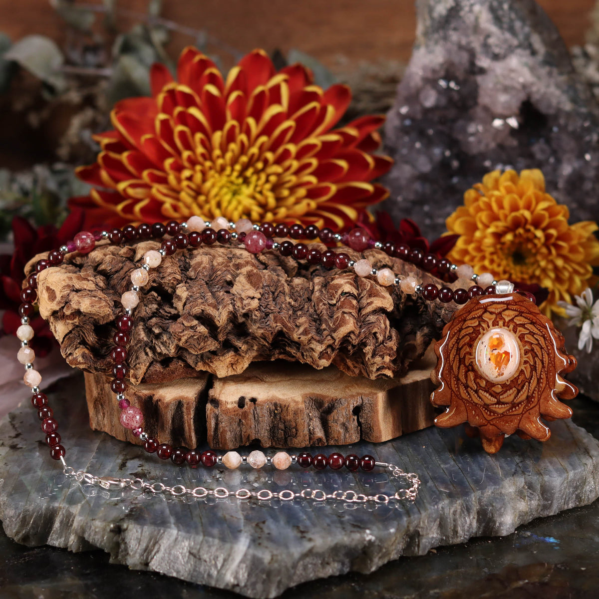 Mexican Fire Opal Beaded Necklace – Third Eye Pinecones