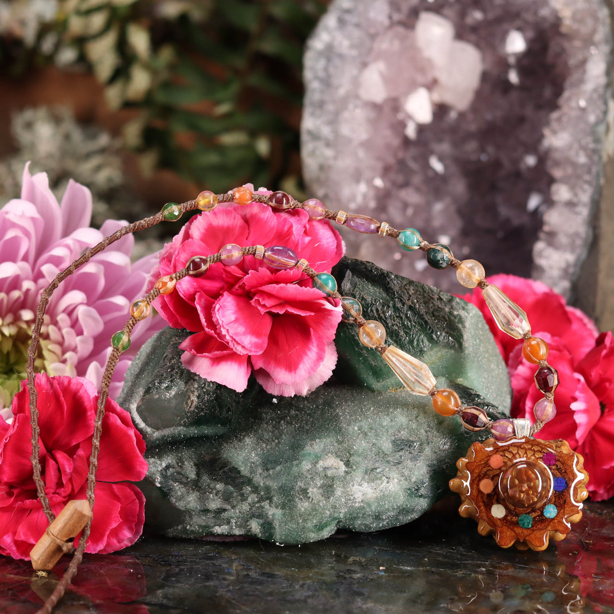 Mexican Fire Agate with 7 Chakra Multi-Glow Baby Sinew Choker – Third ...