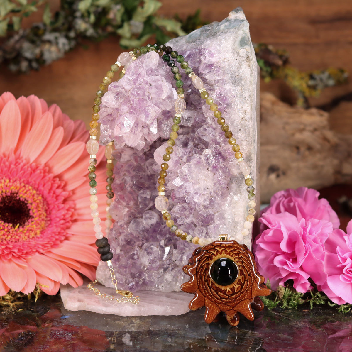 Chrome Diopside Beaded Necklace – Third Eye Pinecones
