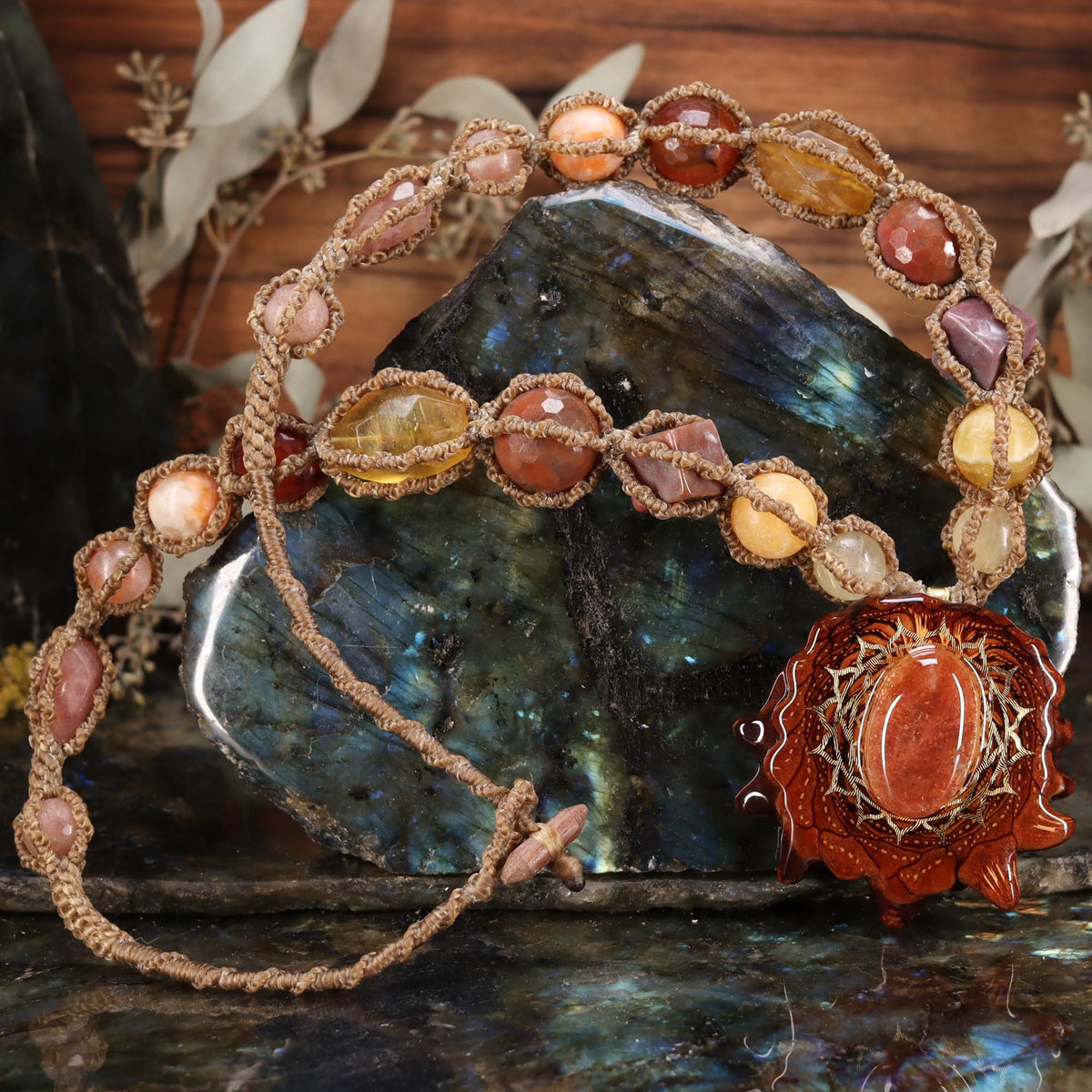 Red Sunstone with Gold Crown (7th) Chakra Full Sinew – Third Eye Pinecones