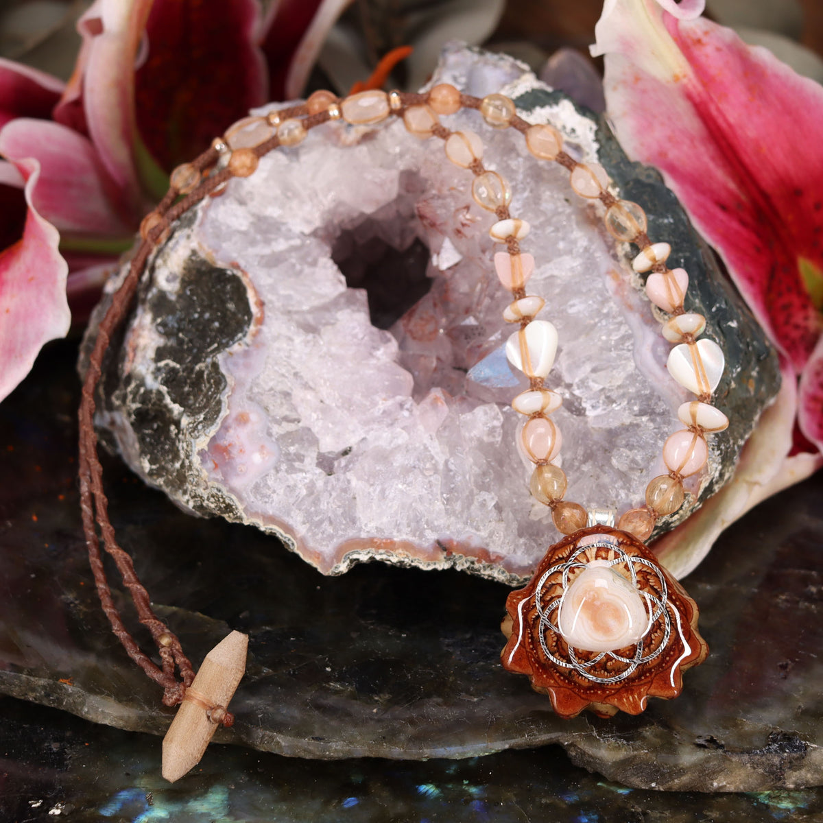 Ocean Jasper with Silver Seed of Life Baby Sinew Choker – Third Eye ...