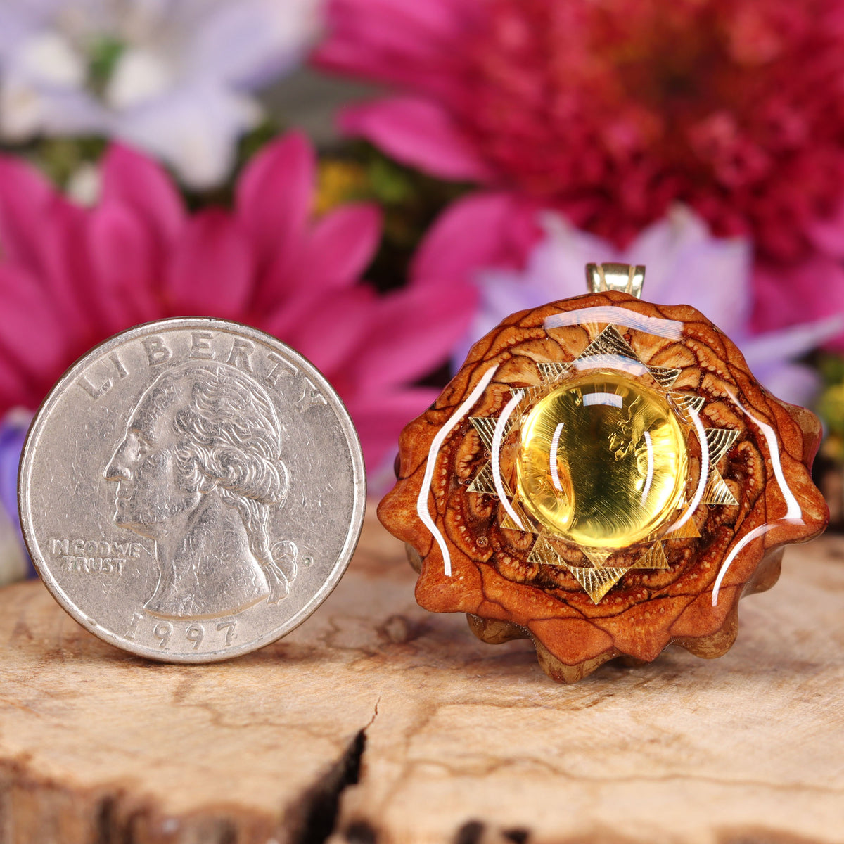 Yellow Amber with Gold Sri Yantra – Third Eye Pinecones