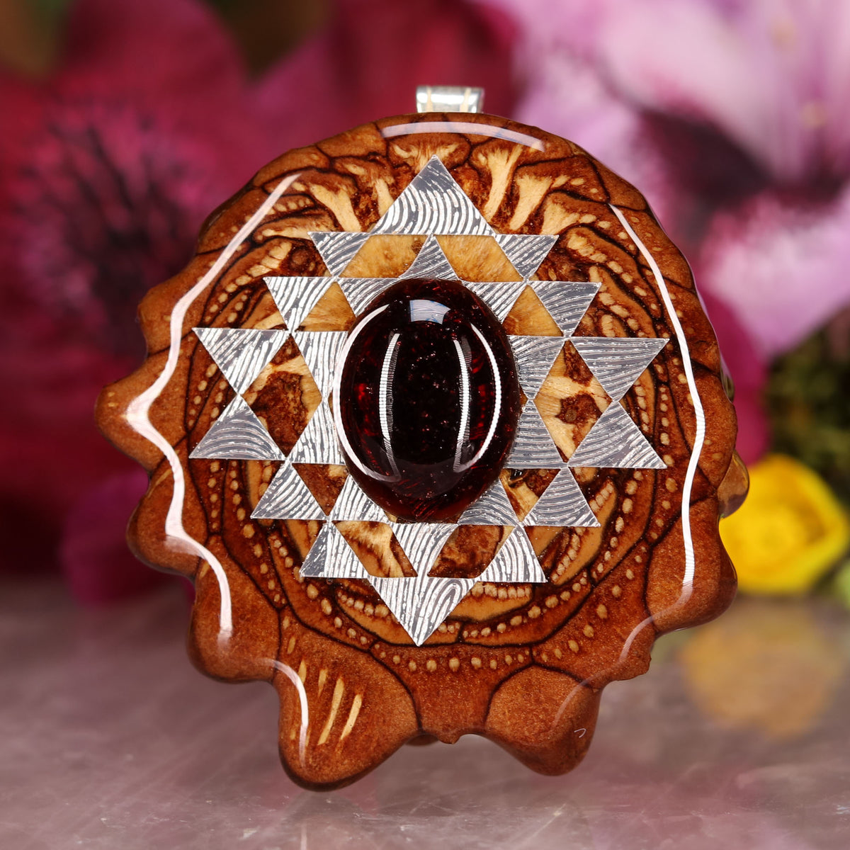 Red Garnet with Silver Sri Yantra – Third Eye Pinecones