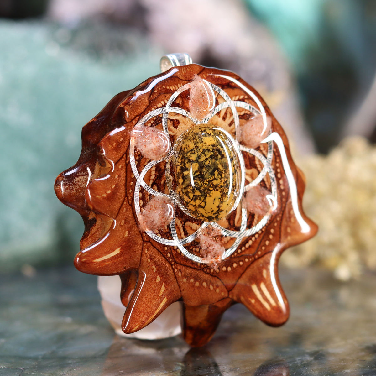 Yellow Jasper with Silver Seed of Life Multi-Stone – Third Eye Pinecones