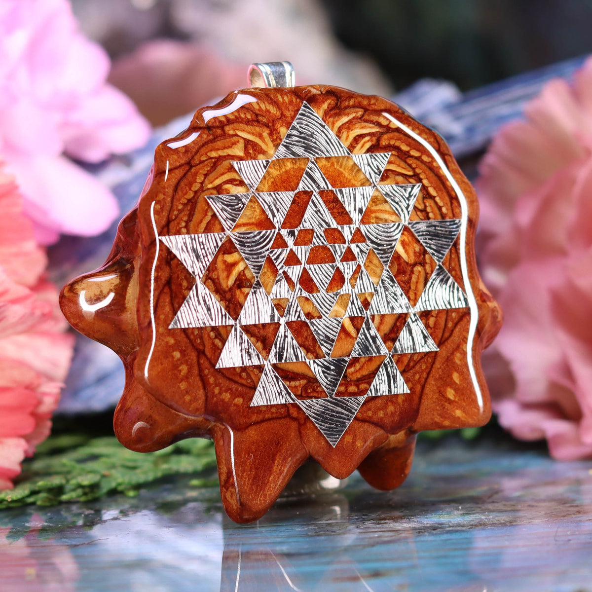 Natural with Silver Sri Yantra – Third Eye Pinecones