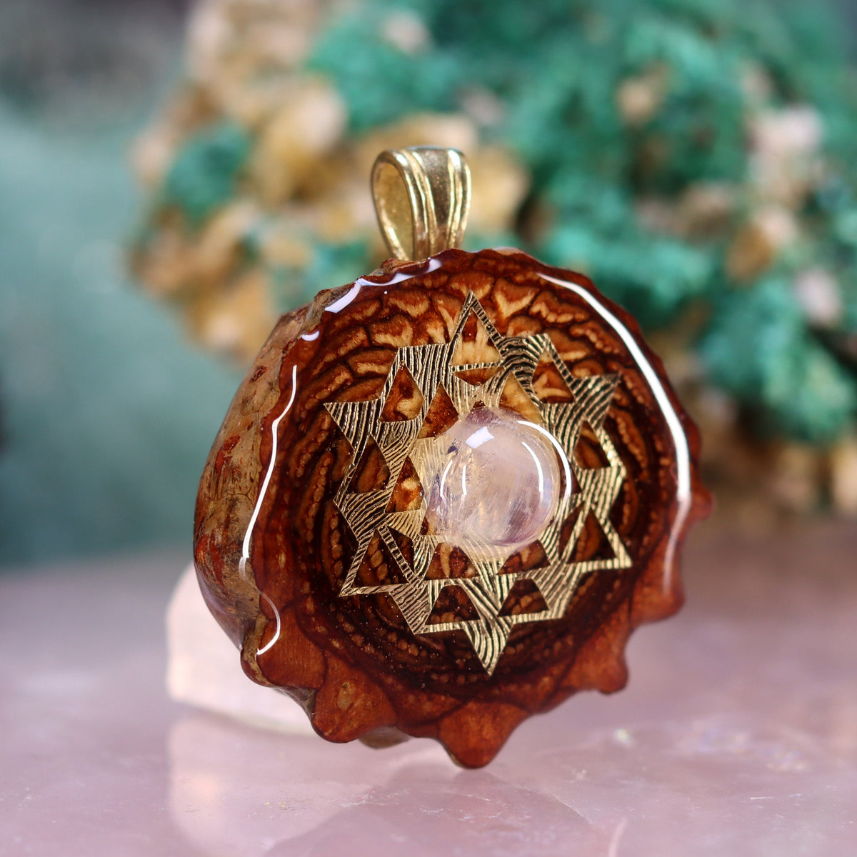 Moonstone with Gold 64 Star Tetrahedron – Third Eye Pinecones