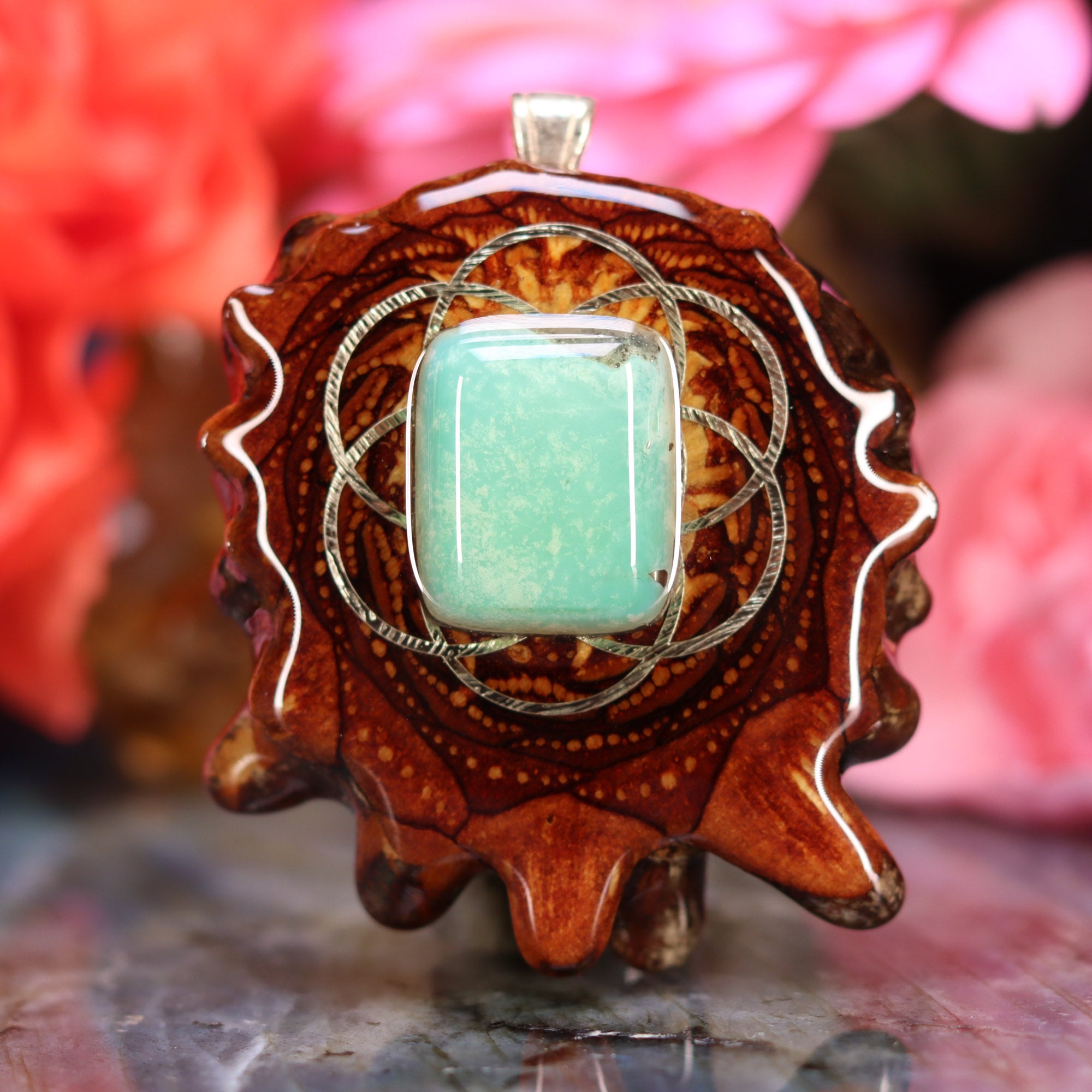 Variscite with Silver Seed of Life – Third Eye Pinecones