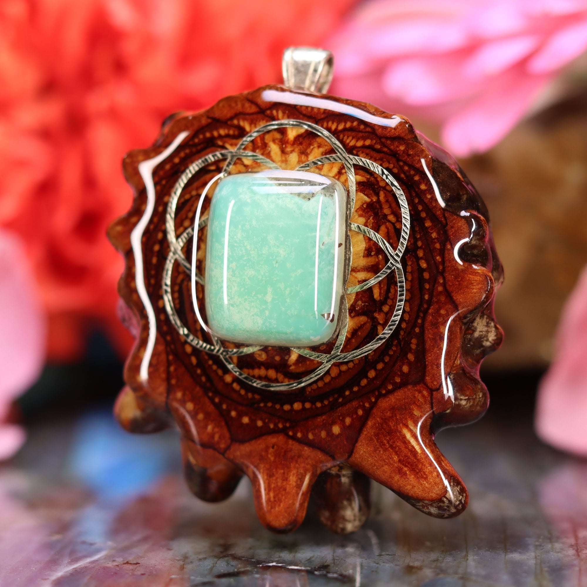 Variscite with Silver Seed of Life – Third Eye Pinecones